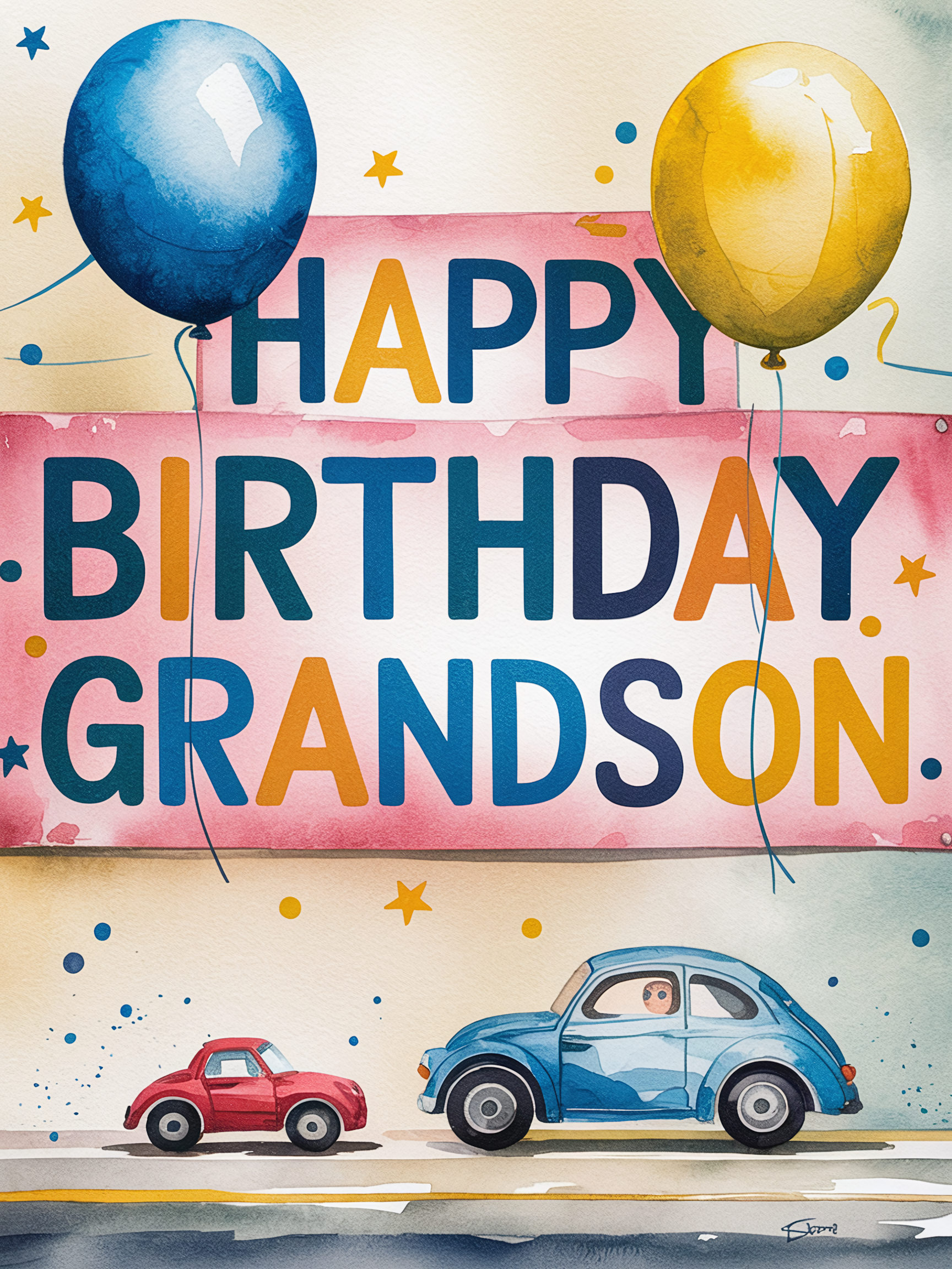 Free Download Happy Birthday Grandson Watercolor Card