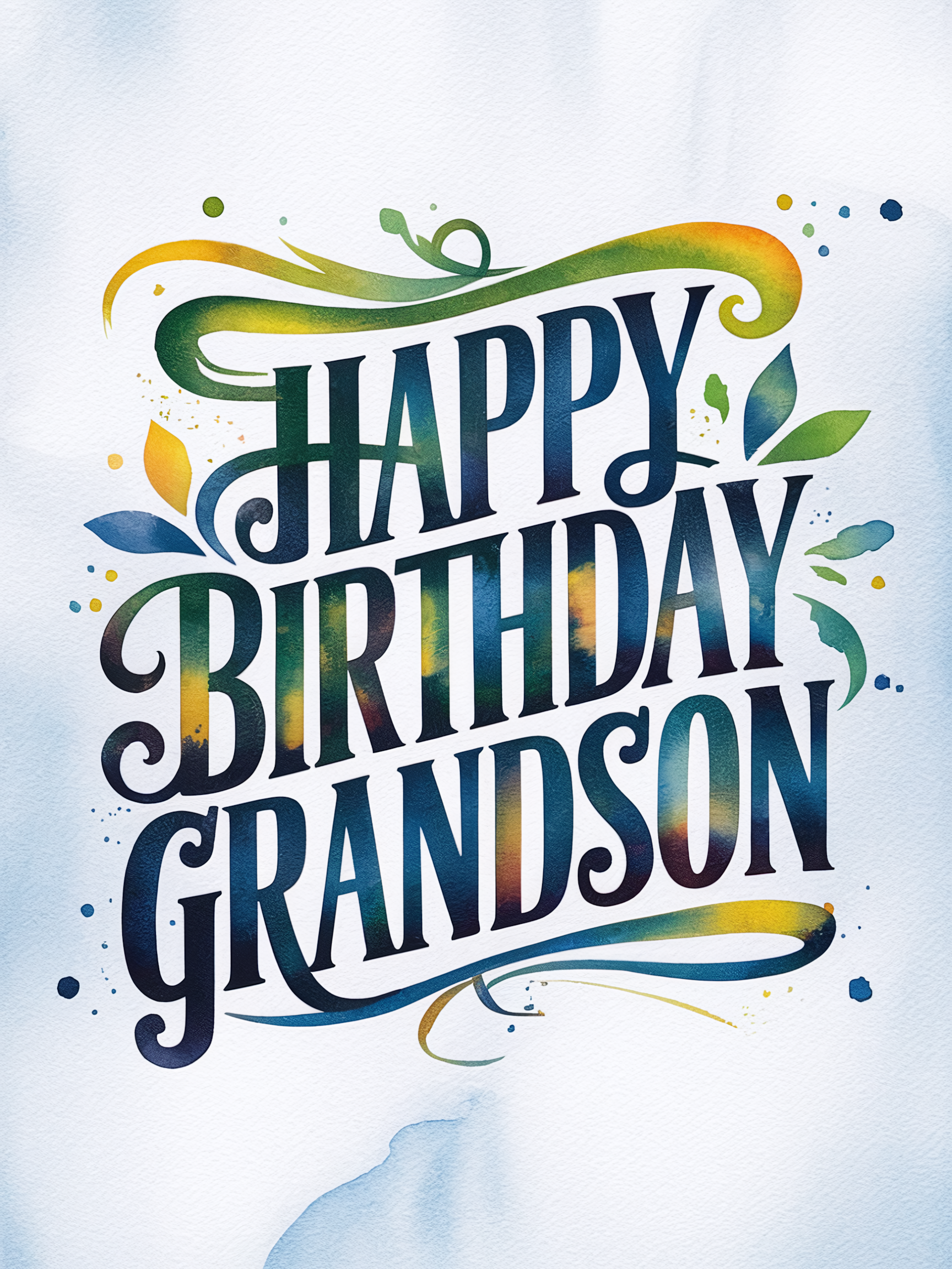 Free Watercolor Happy Birthday Grandson Greeting Card
