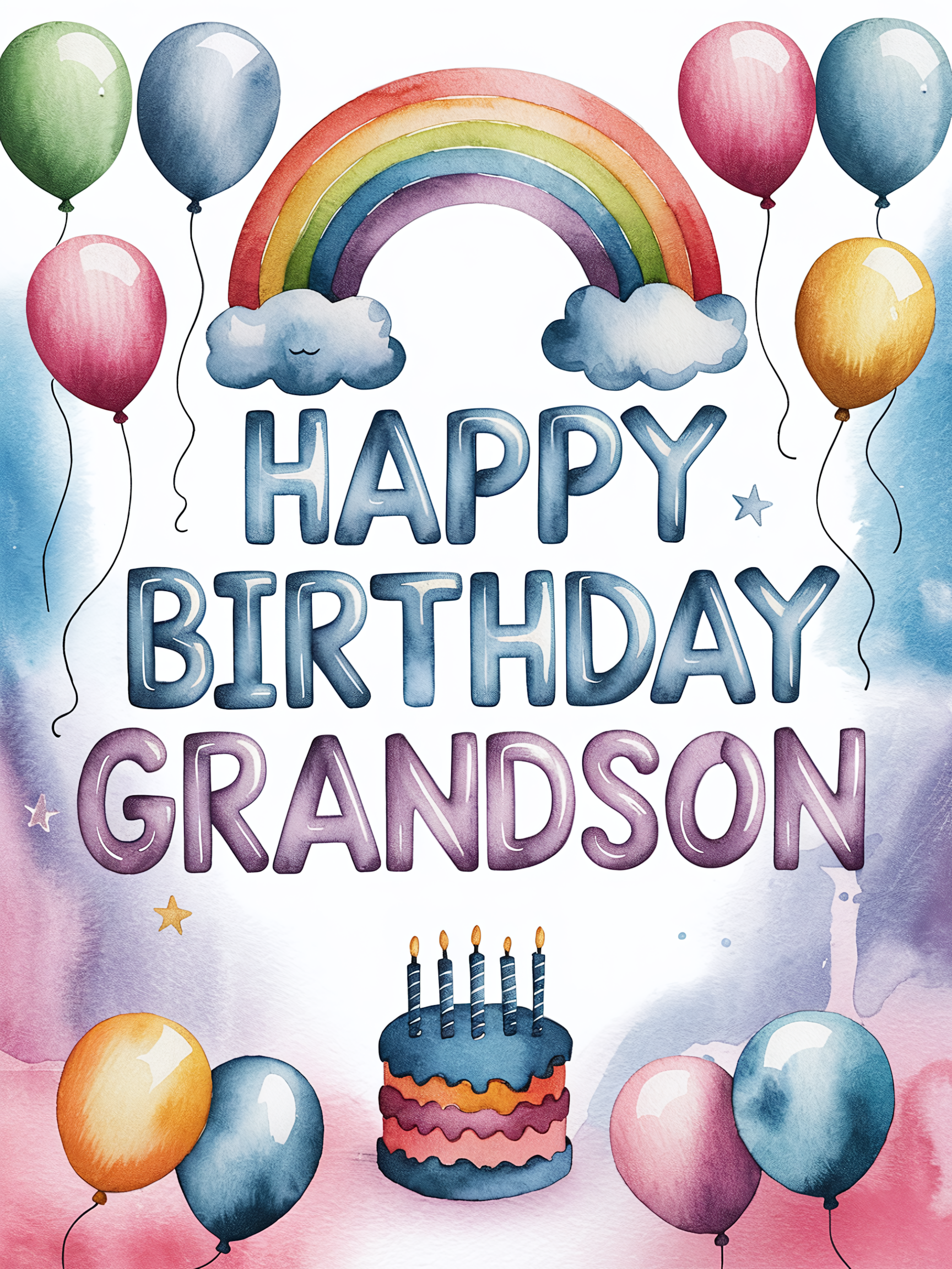 Free Download Happy Birthday Grandson Card Watercolor Illustration