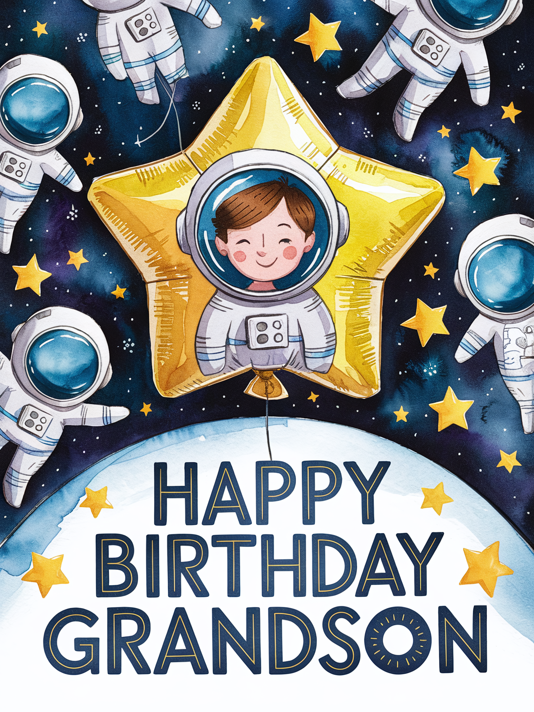 Free Download Happy Birthday Grandson Watercolor Card