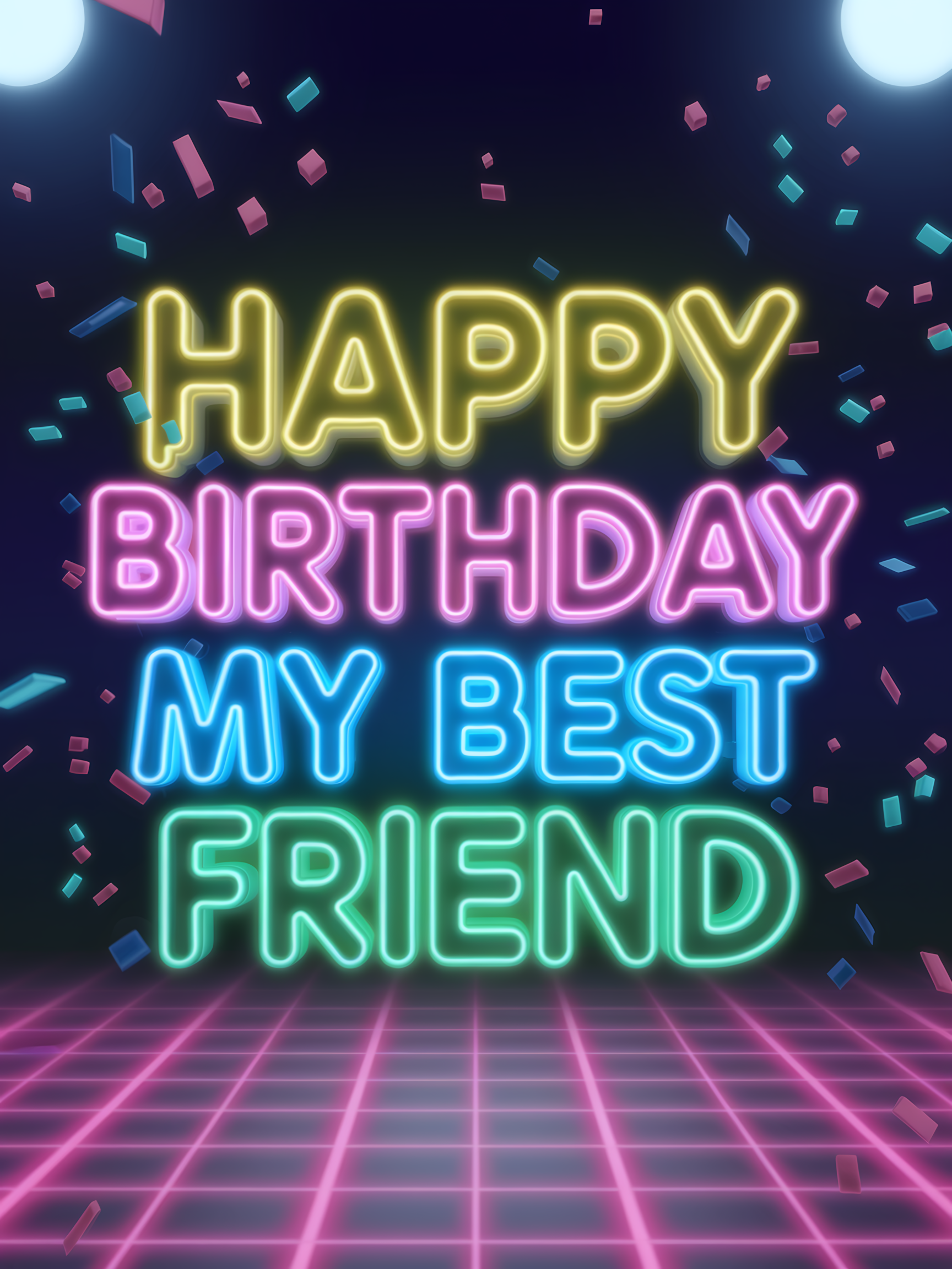 Free Download Retro Neon Happy Birthday Greeting for Best Friend