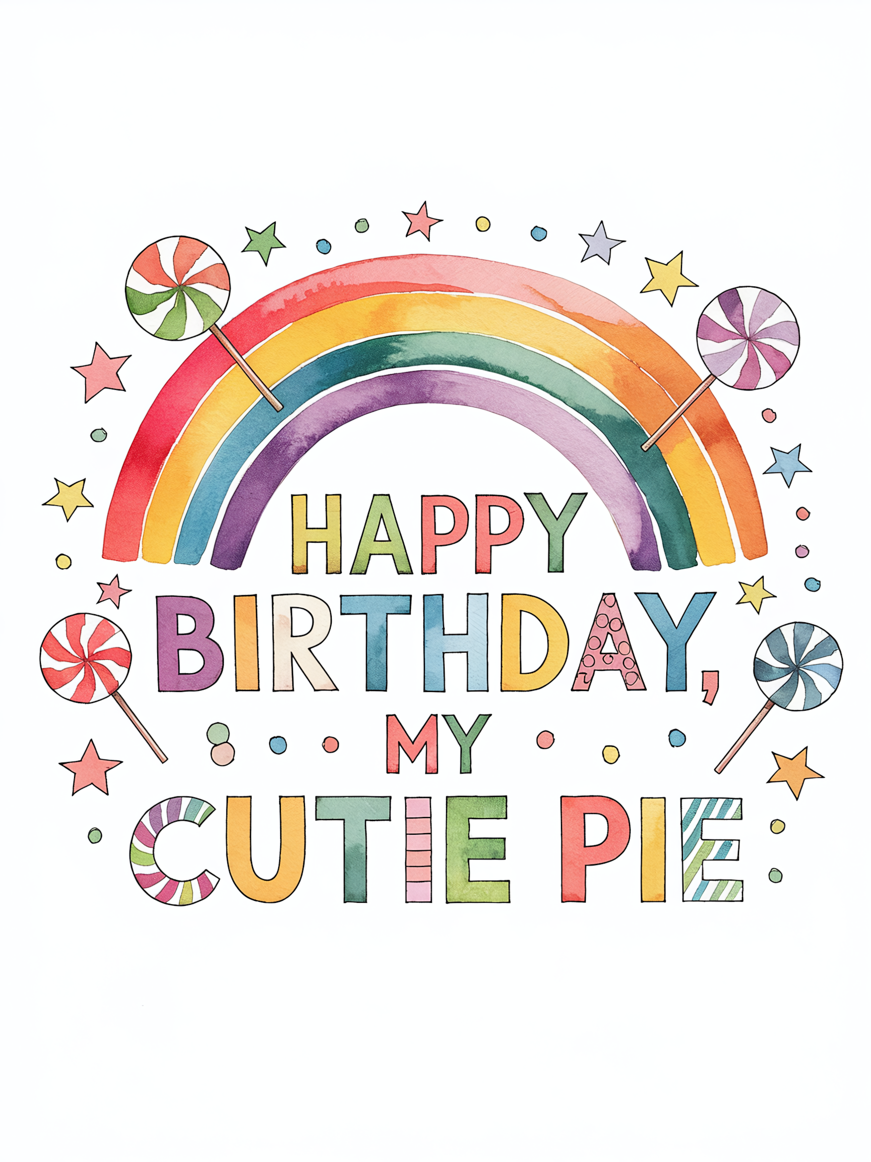 Free Download Watercolor Rainbow Happy Birthday Card