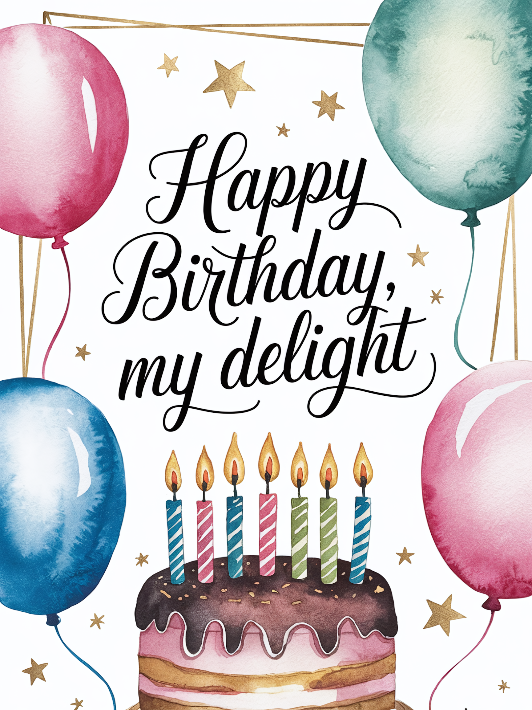 Free Download Watercolor Happy Birthday Card with Cake