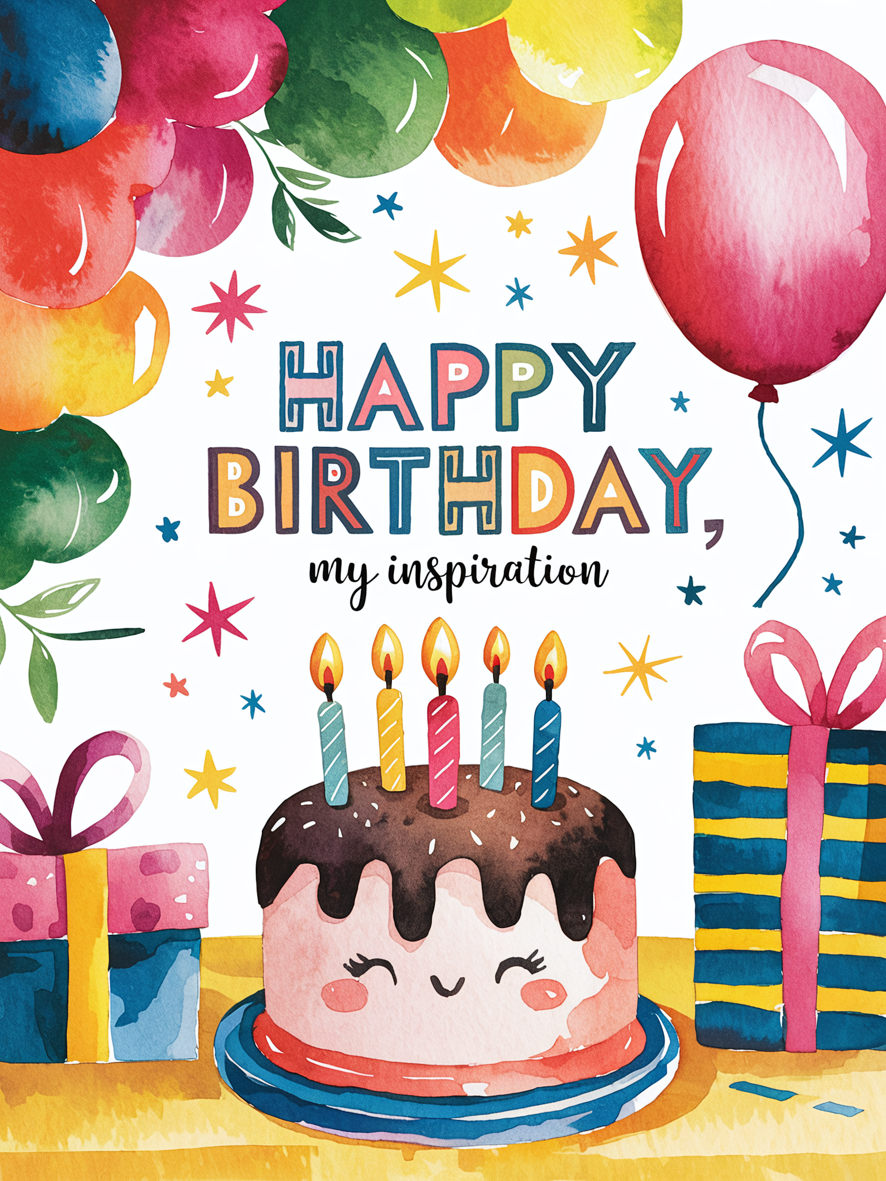 Free Download Watercolor Happy Birthday Illustration