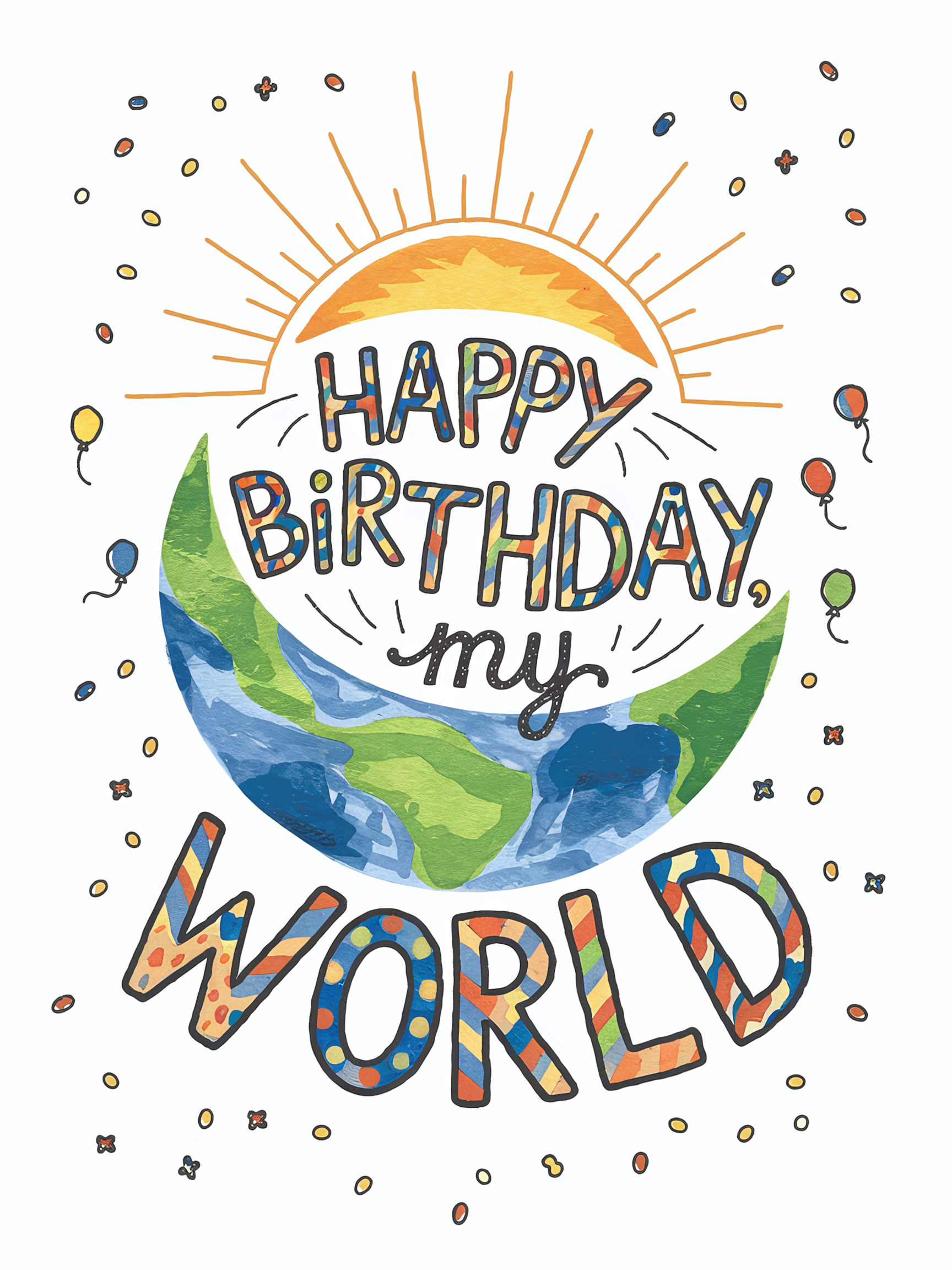 Free Download Happy Birthday World Watercolor Illustration