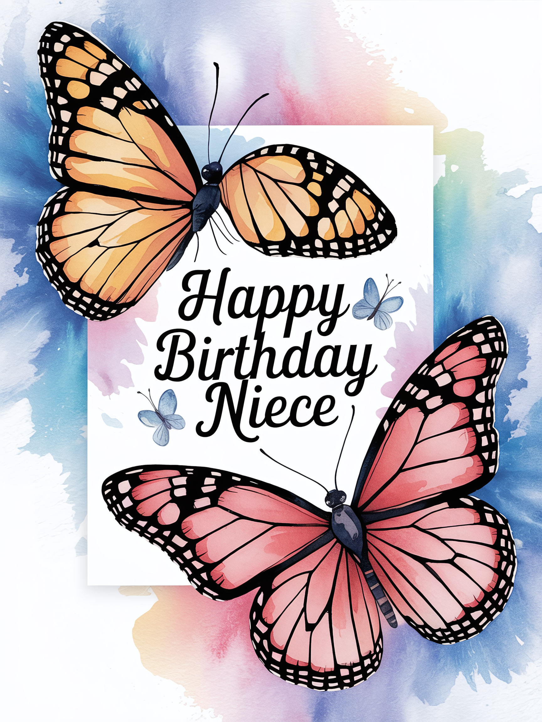 Free Watercolor Butterfly Birthday Card for Niece
