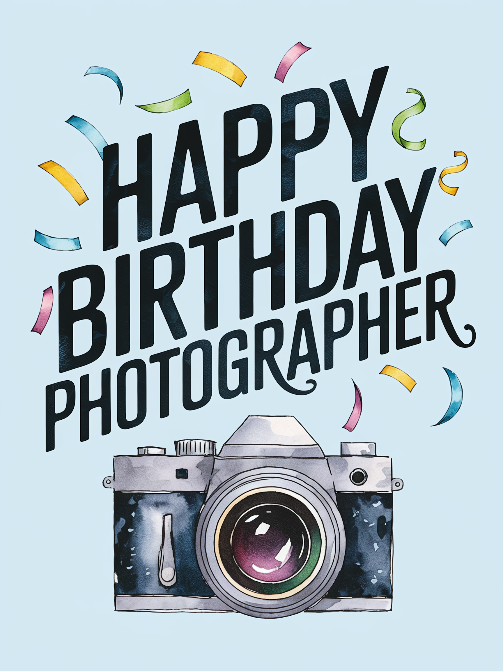 Free Download Watercolor Camera Happy Birthday Card