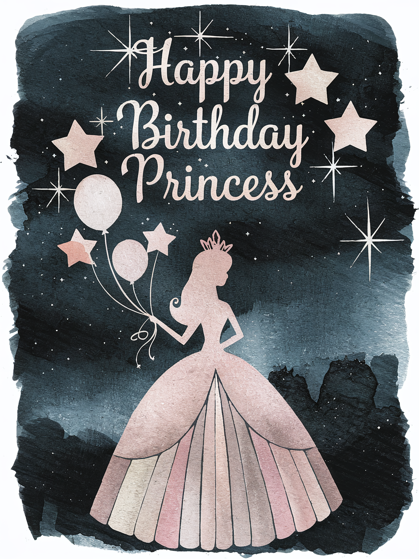Free Download Watercolor Happy Birthday Princess Card