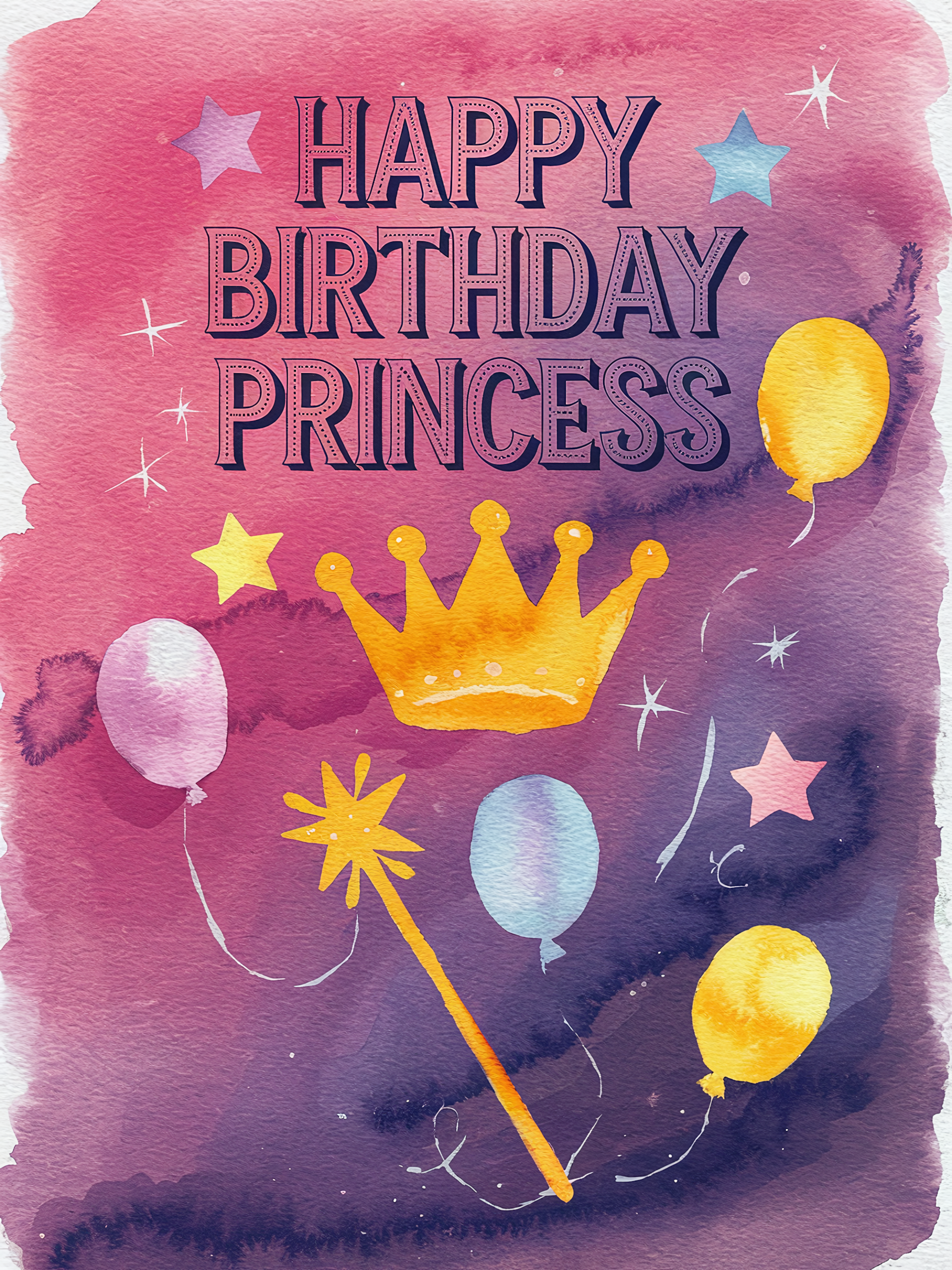 Free Watercolor Happy Birthday Card for Princess