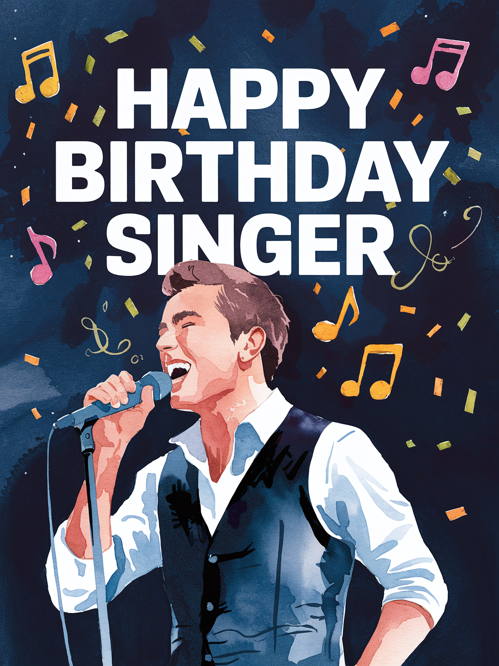 Free Download Happy Birthday Singer Watercolor Illustration