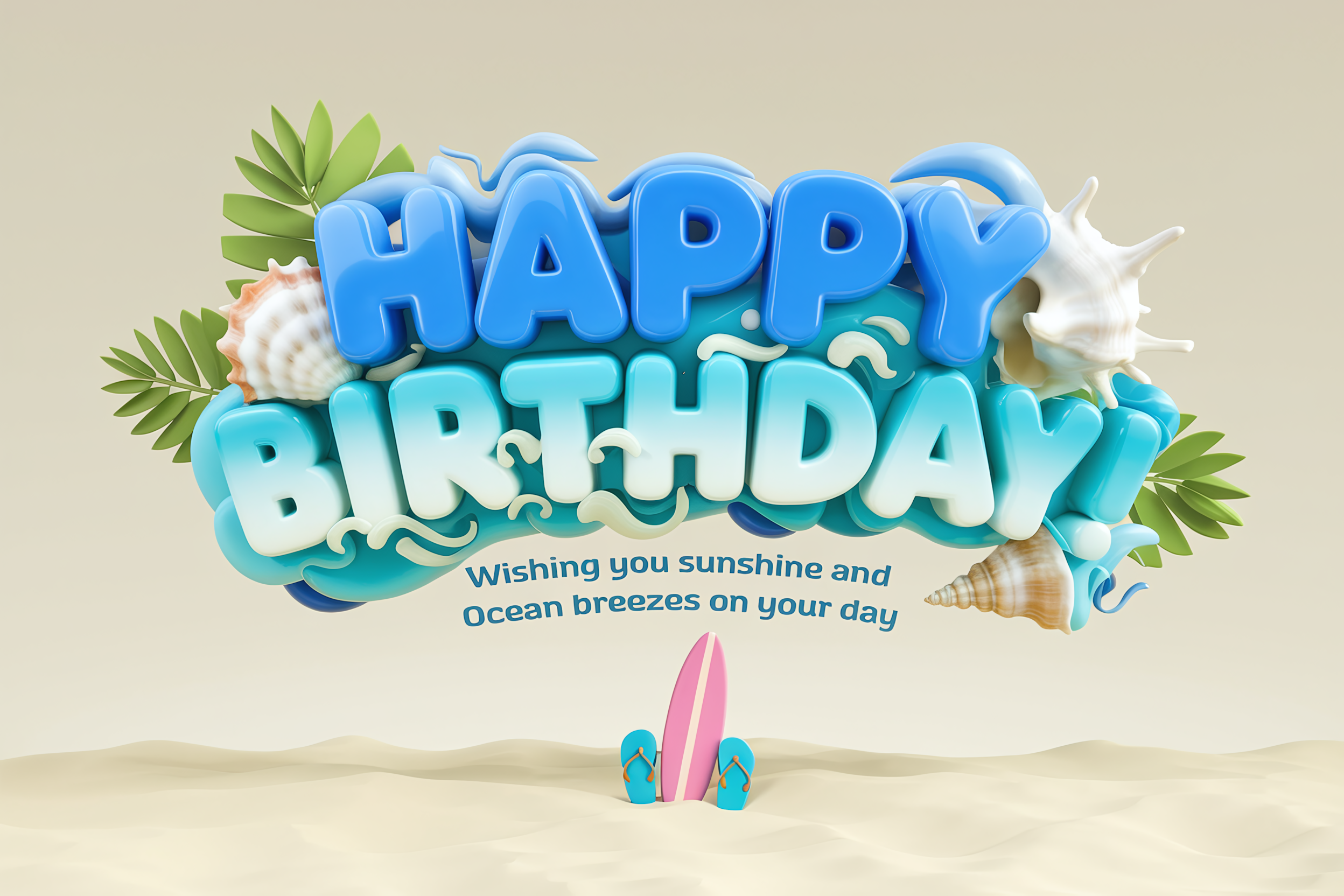 Free 3D Beach Themed Birthday Greeting