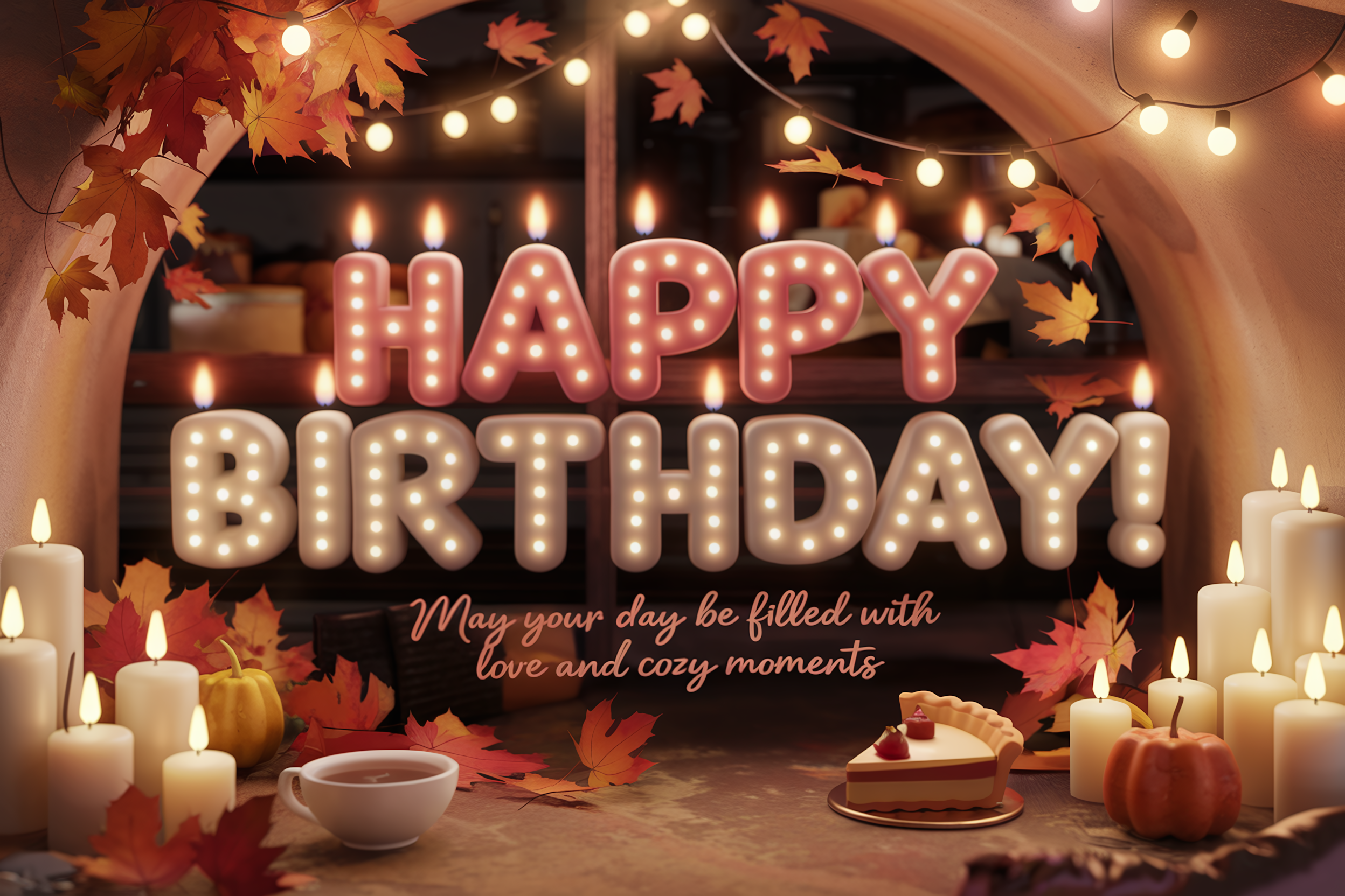 Free Download Happy Birthday Greeting Card With Cozy Autumn Atmosphere