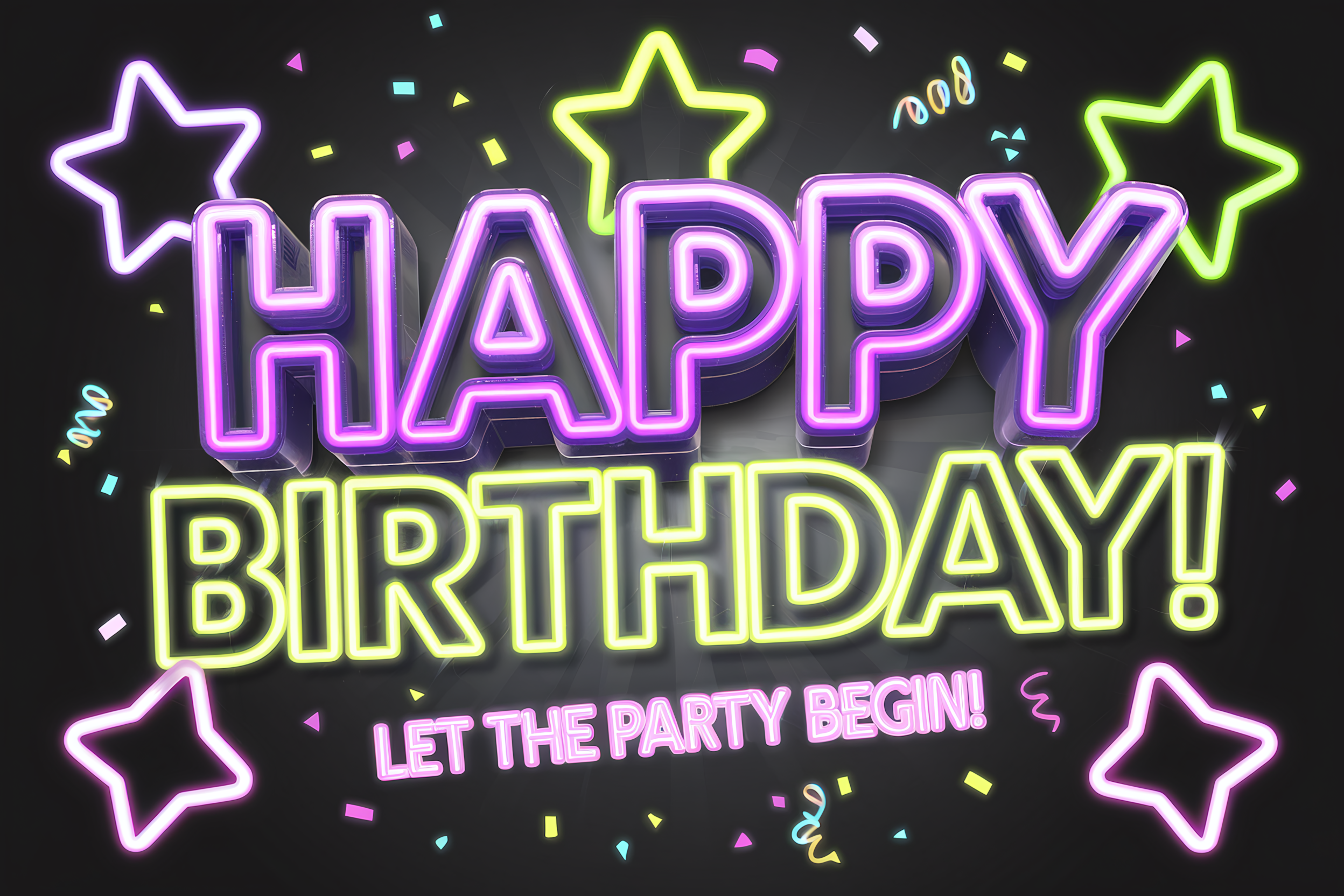 Free Download Neon Happy Birthday Banner