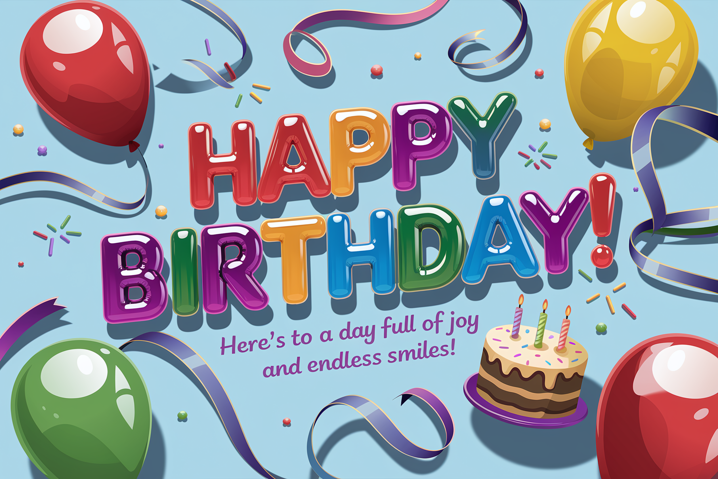 Free Download Happy Birthday Celebration with Balloons and Cake
