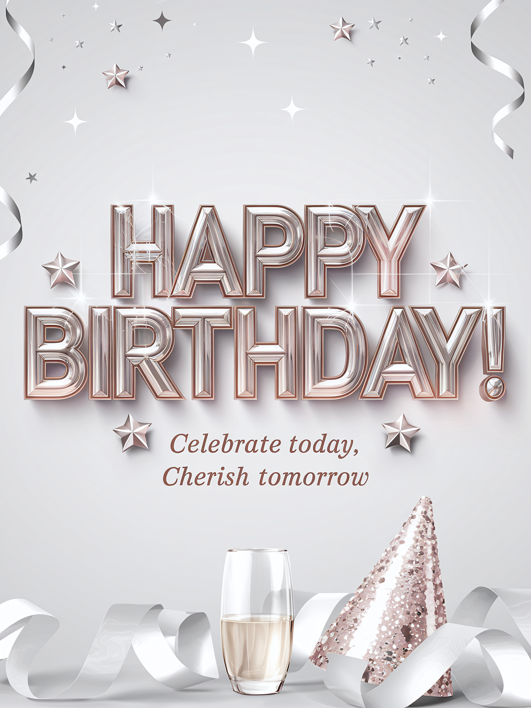 Free Download Elegant Rose Gold Happy Birthday Design with Sparkling Stars