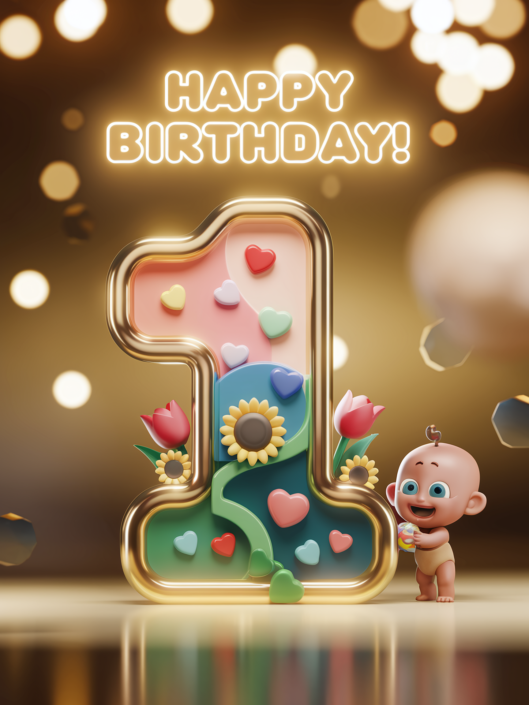 Free Download First Birthday Baby Card
