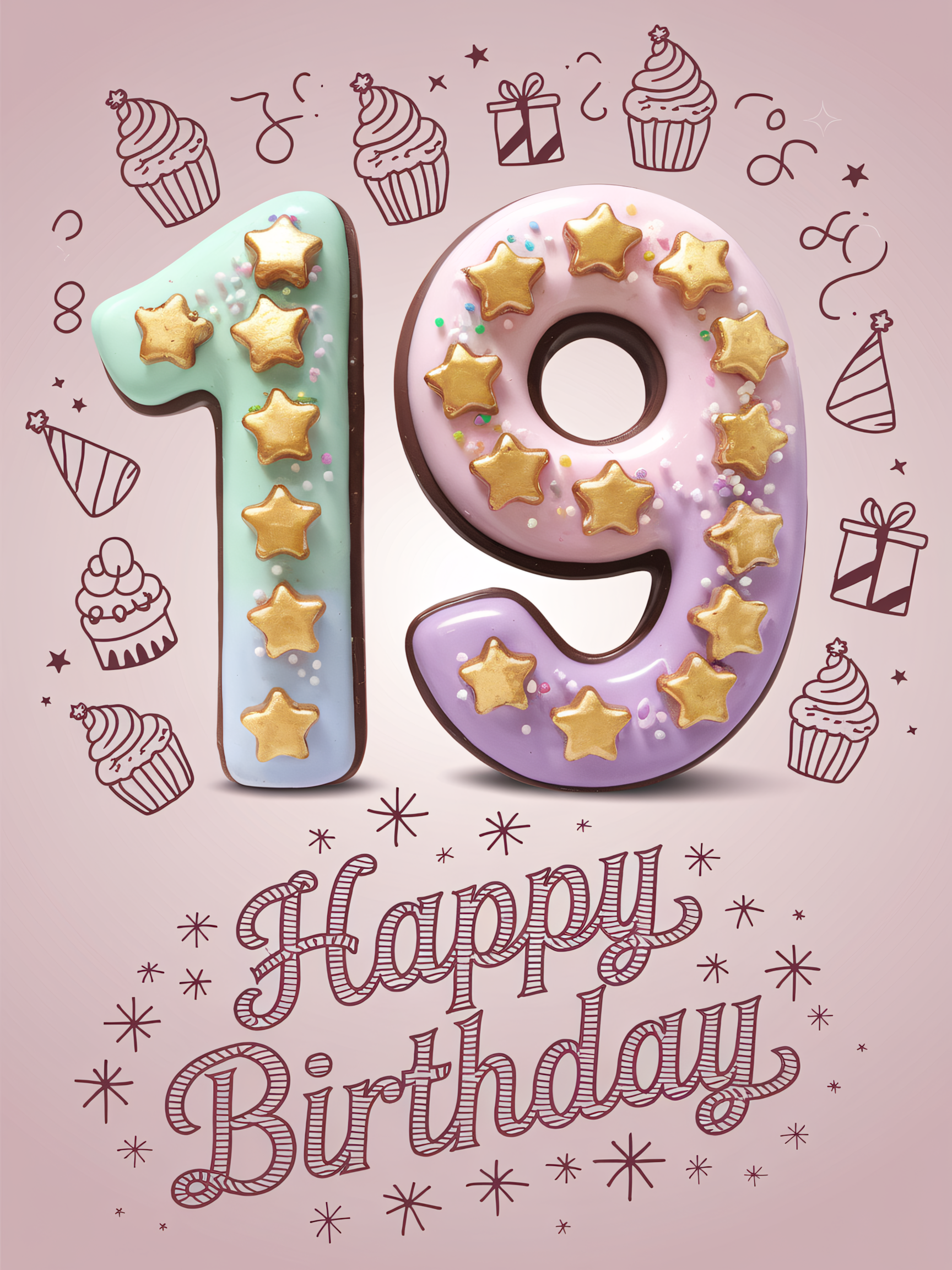 Free Download Happy 19th Birthday Cake Number