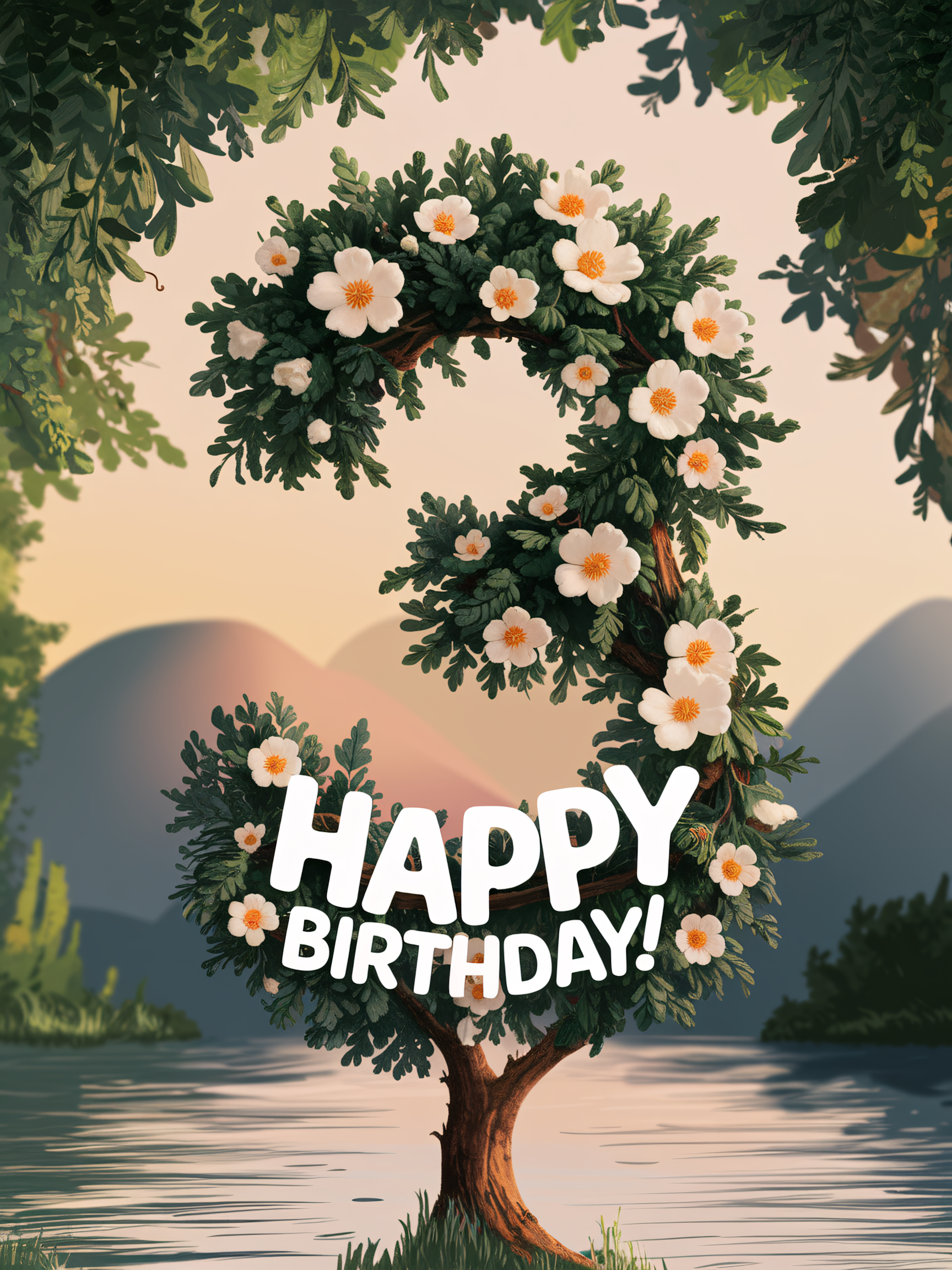 Free Download Happy 3rd Birthday Tree Illustration