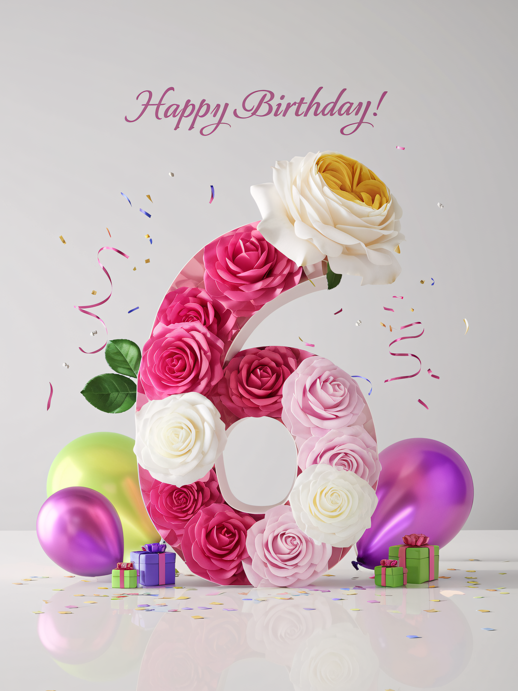 Free Download Happy 6th Birthday Floral Tree Illustration