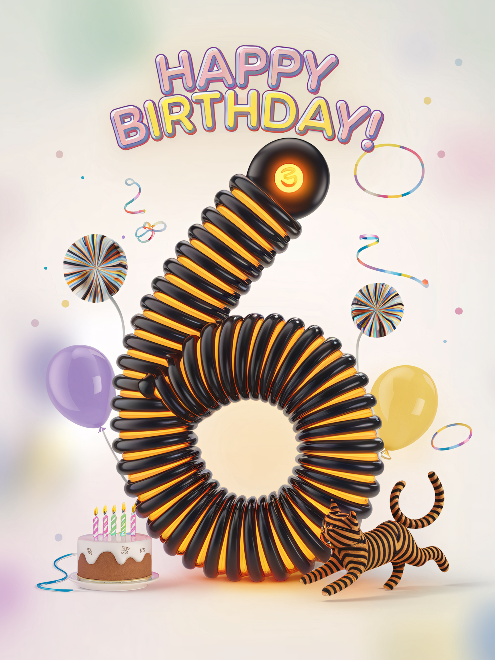 Free Download Happy 6th Birthday Floral Tree Illustration