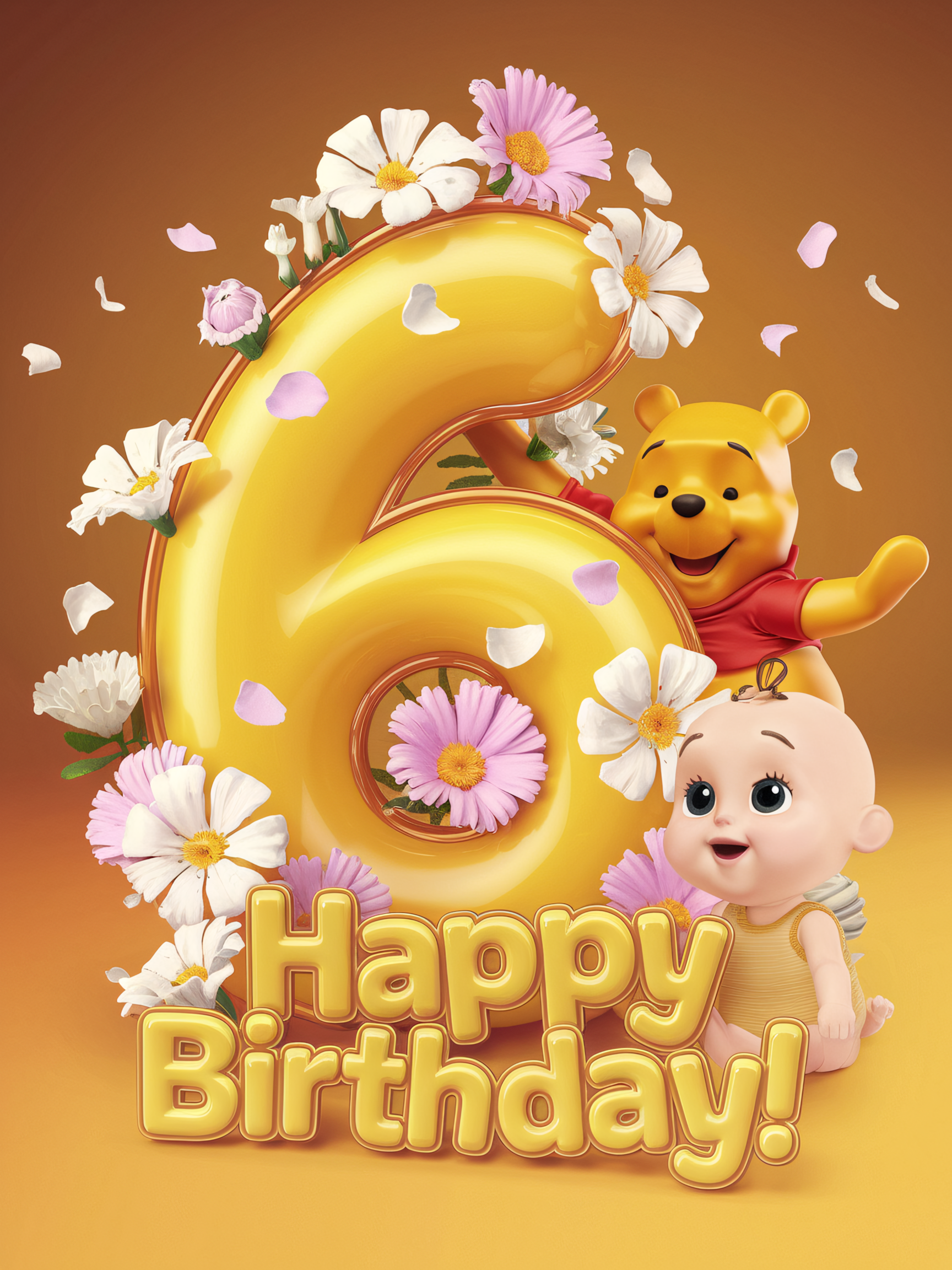 Free Download Happy 6th Birthday Floral Tree Illustration