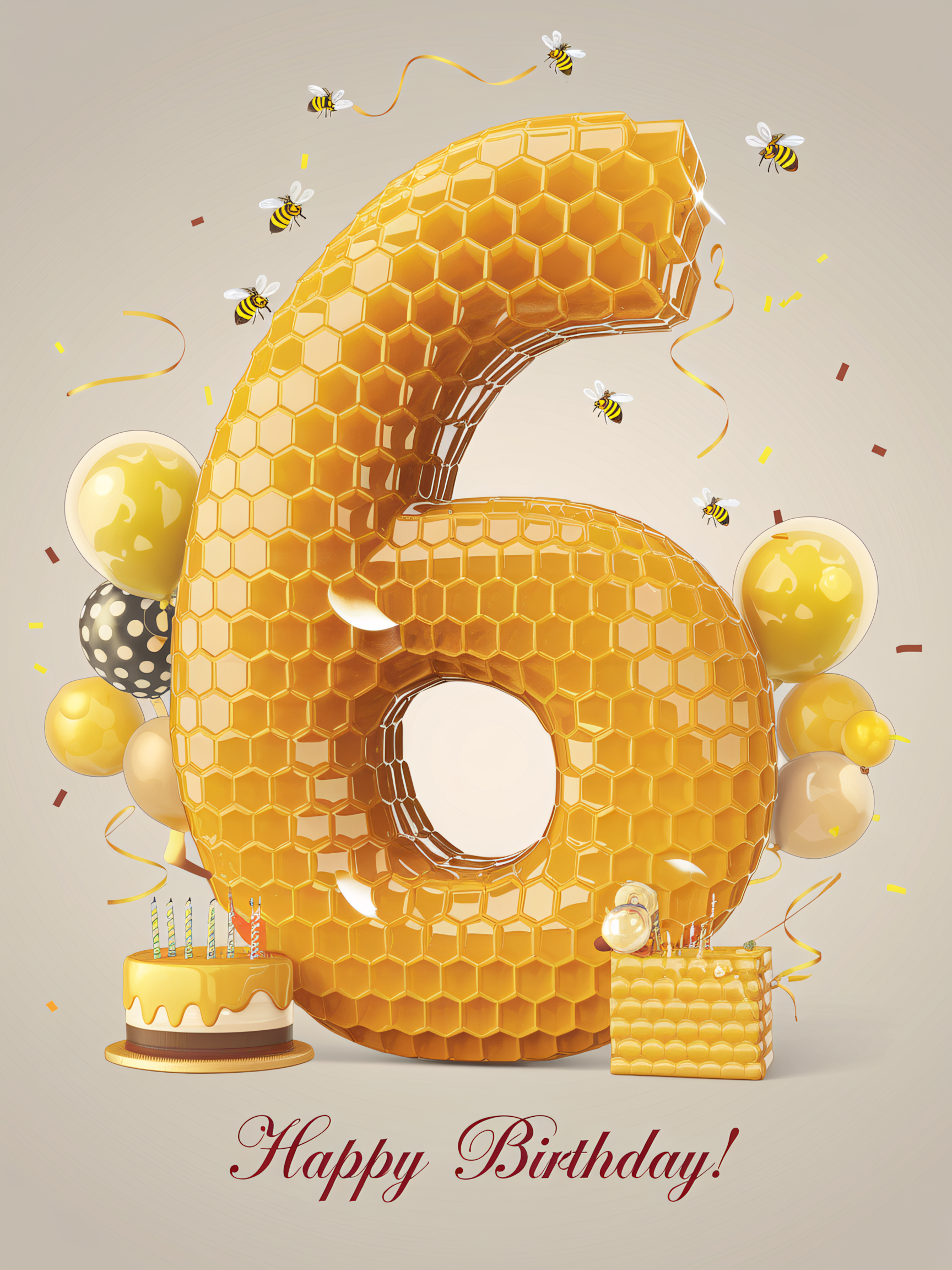 Free Download Happy 6th Birthday Floral Tree Illustration