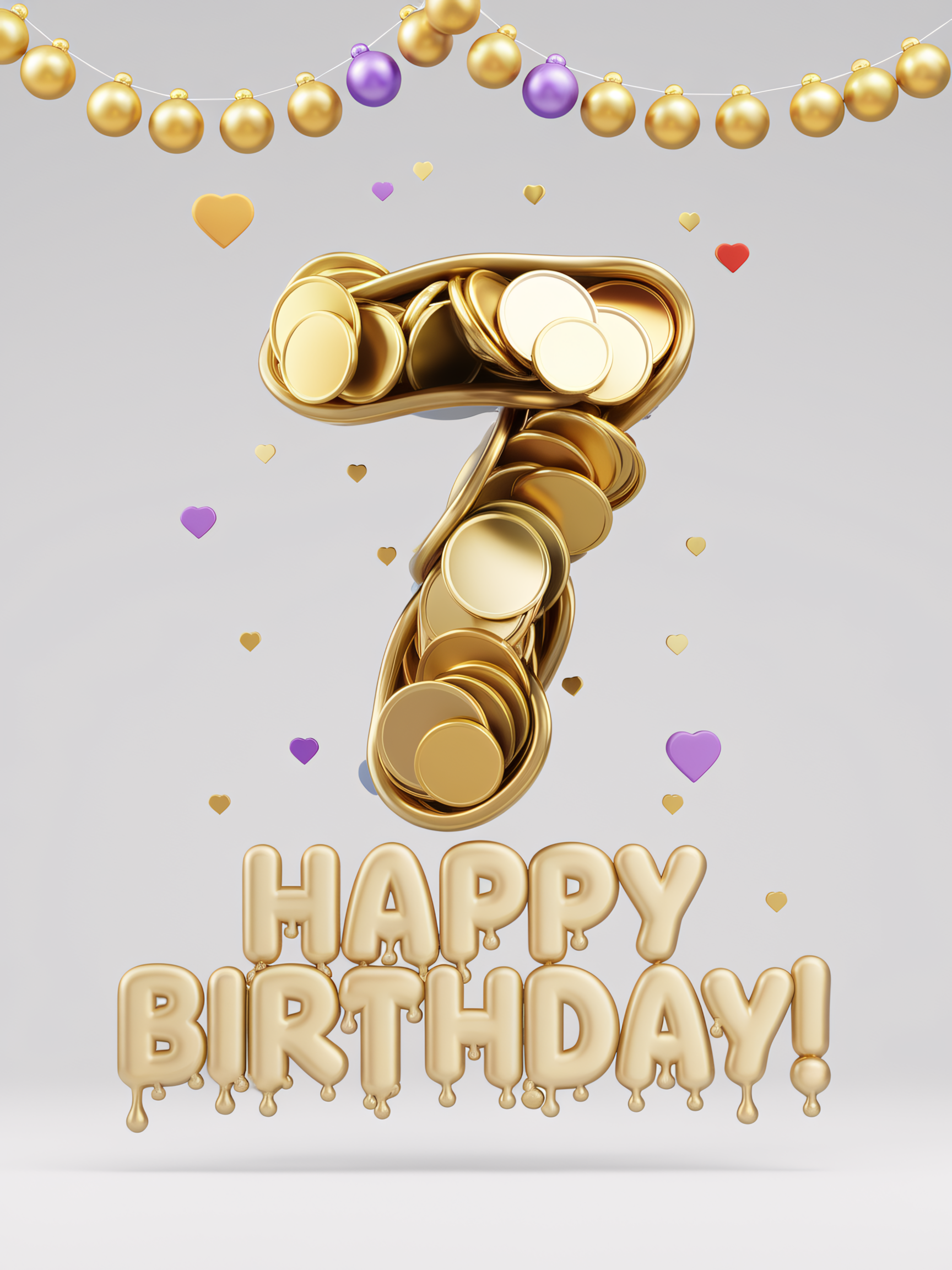 Free Download 7th Birthday Celebration: Golden Balloon Number Seven ...