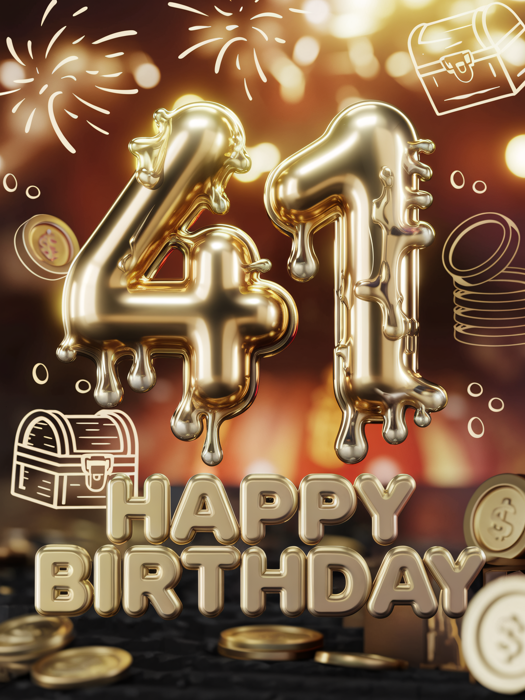 Free Download 41st Birthday: Golden Dripping Numbers and Happy Birthday ...