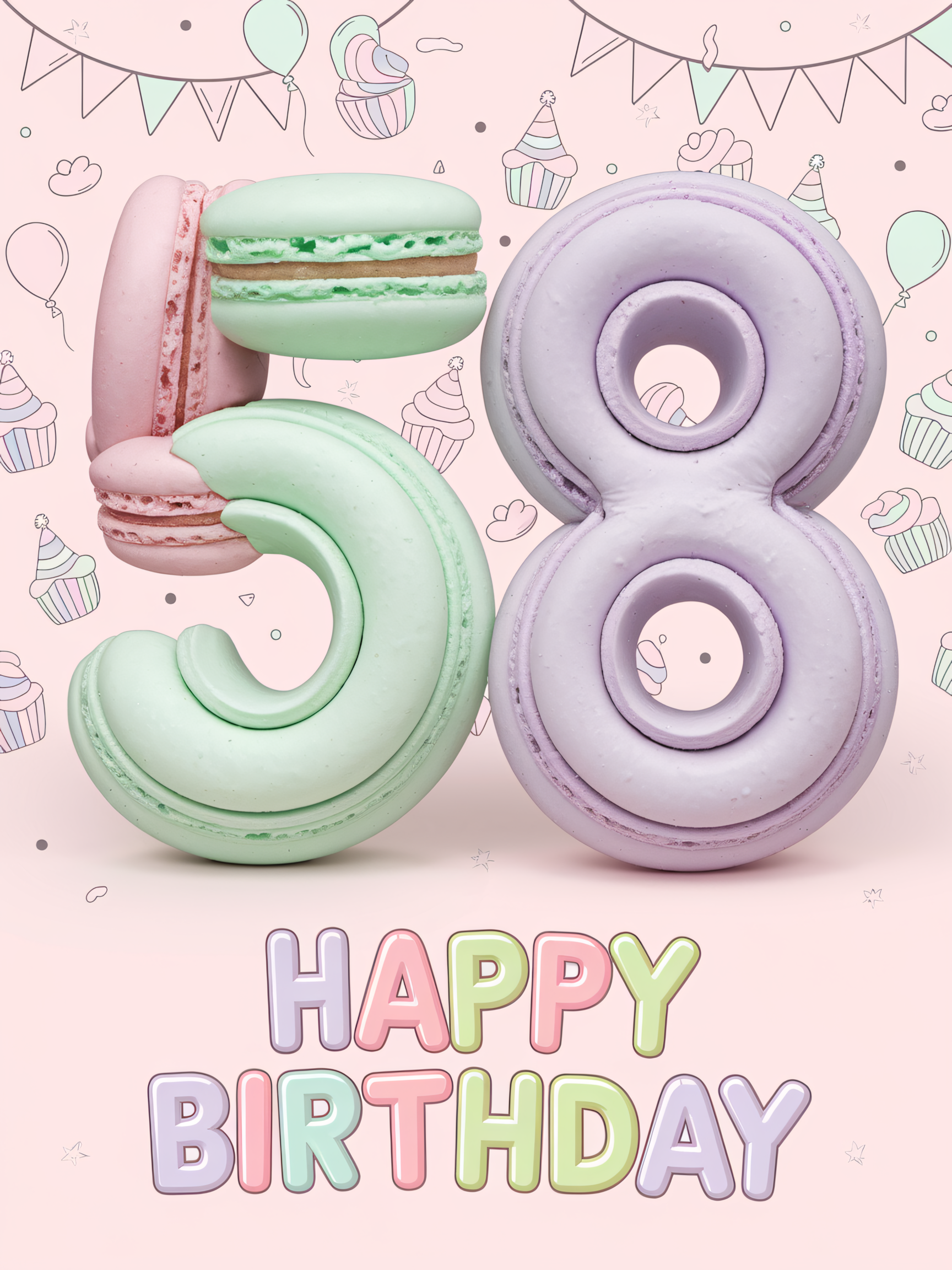 Free Download 58th Birthday Macaron Cake Design