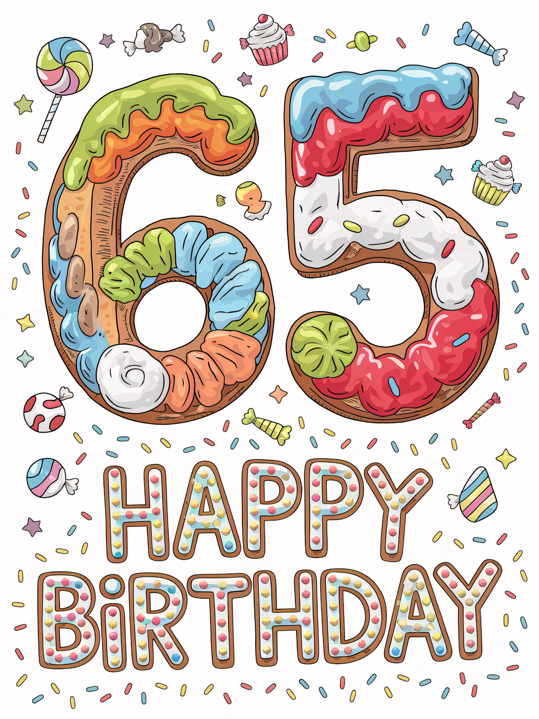 Free Download Whimsical 65th Birthday Donut Illustration