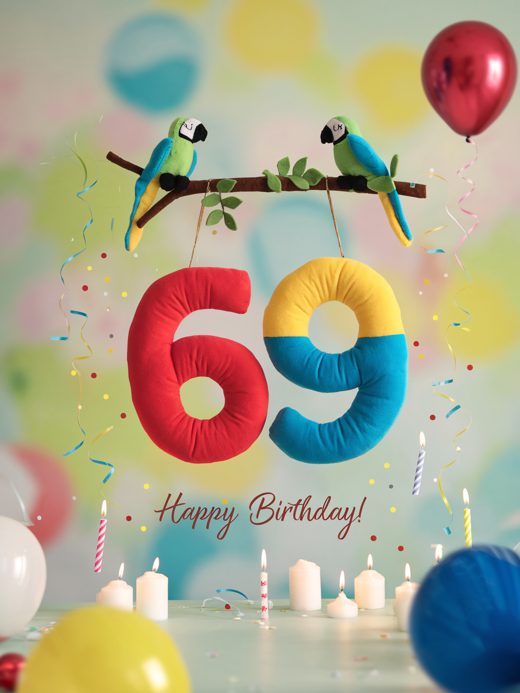 Free Download Festive 69th Birthday Background with Parrots and Cake
