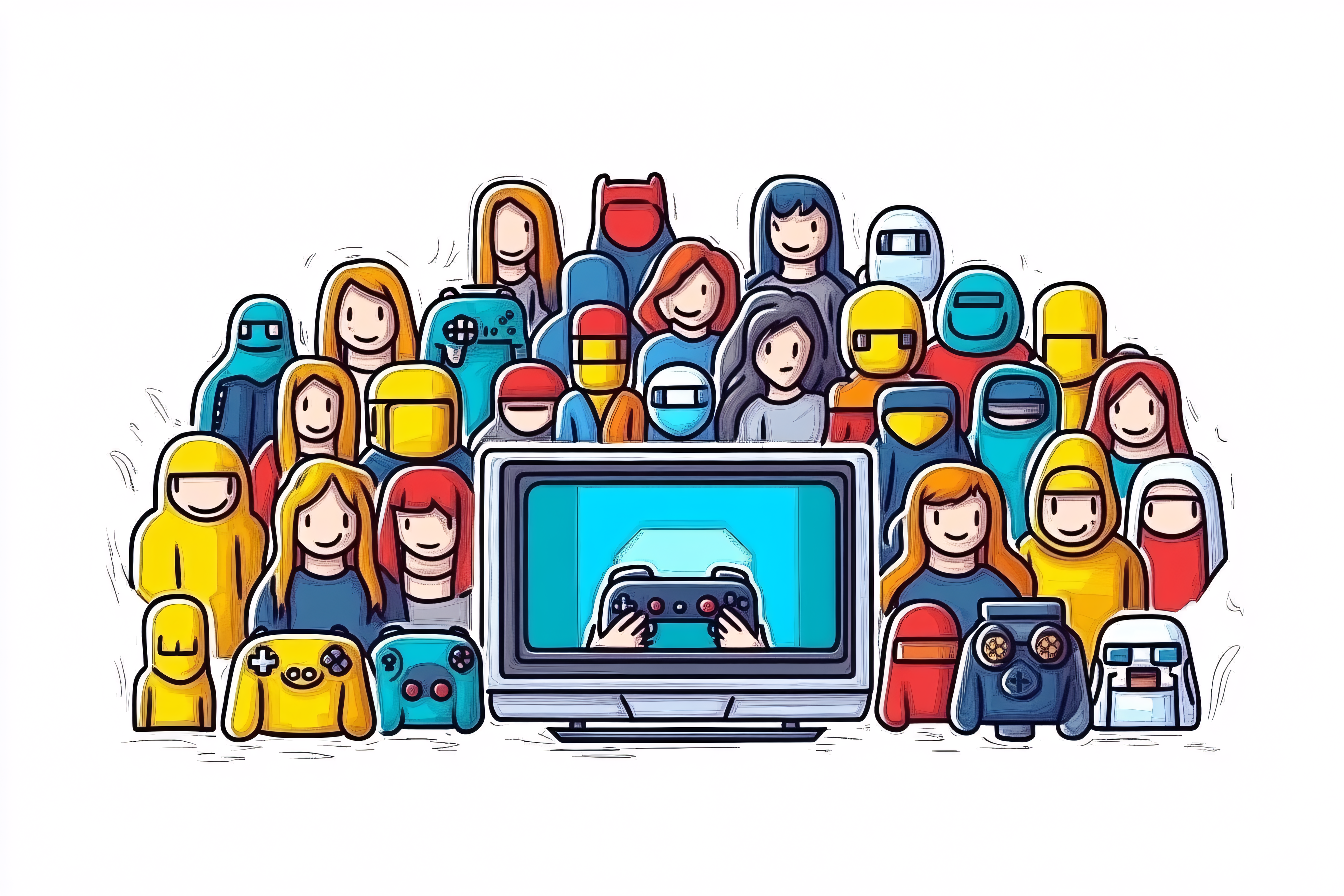 Free Download Gaming Community Illustration with Players and Screen