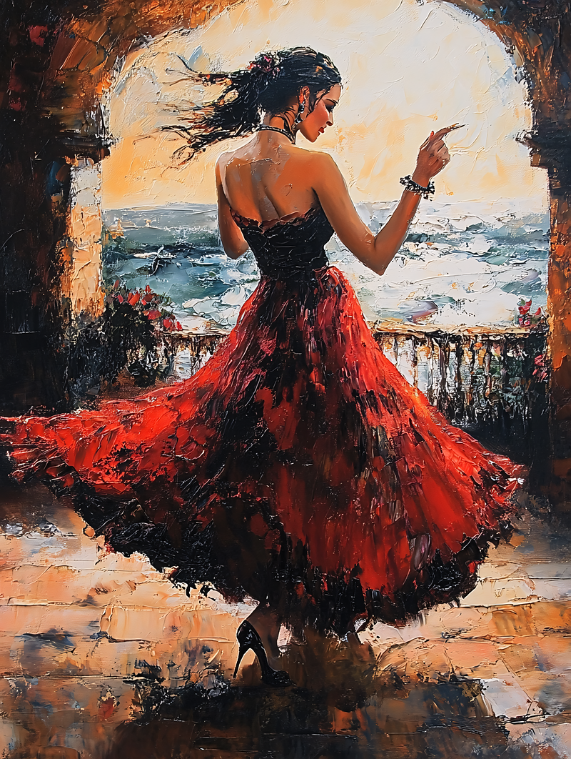Woman with Umbrella in a Rainy Scene