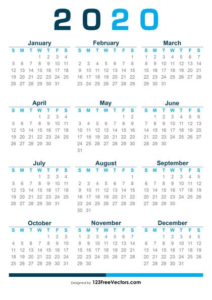 Free 2020 Yearly Calendar