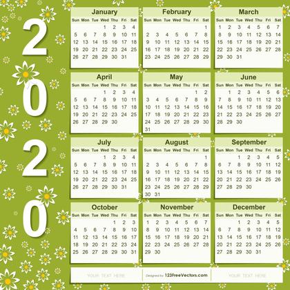 Free 2020 Calendar Design with Flowers
