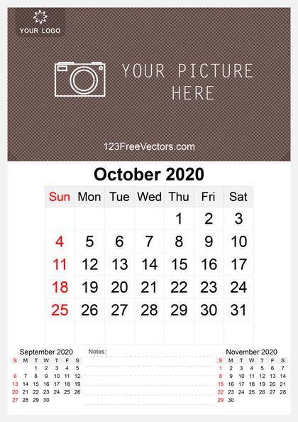 Free Download 2020 October Wall Calendar Template Free