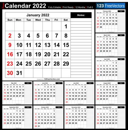 Free Download Printable Monthly Calendar 2022