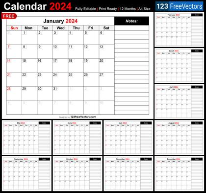 Free 2024 Monthly Calendar