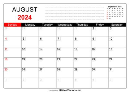Free Download August 2024 Printable Calendar