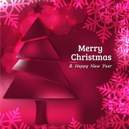 Ruby Pink Christmas Tree Background with Snowflakes