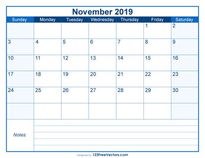 Blank Printable November Calendar 2019