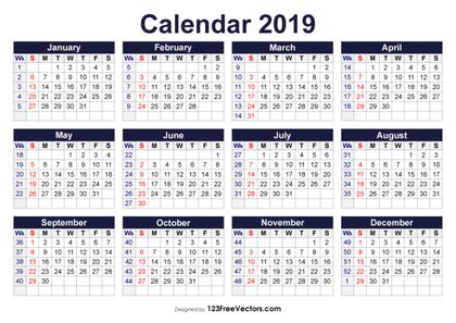 Year 2019 Calendar Printable