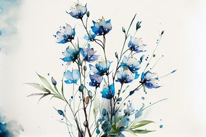 Free Watercolor Blue Flower on White Background