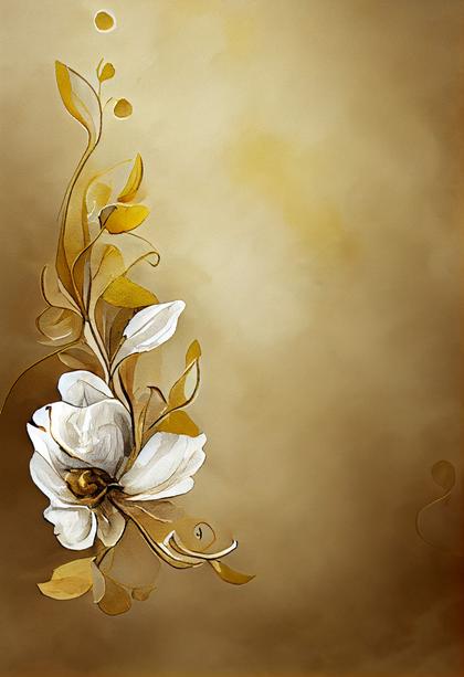 Free Download Watercolor White Flower on Gold Card Background