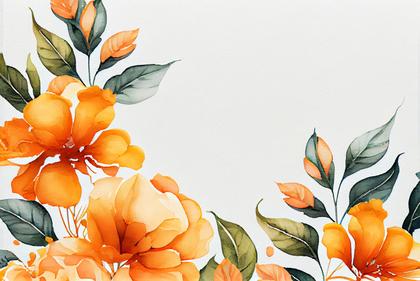 Free Download Watercolor Orange Flower on White Card Background Image