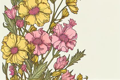 Free Download Line Art Pink and Yellow Flower Background