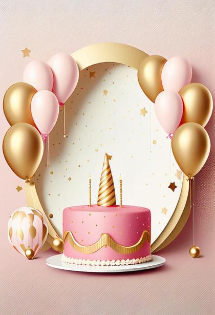 Free Pink and Gold Happy Birthday Card Background Image