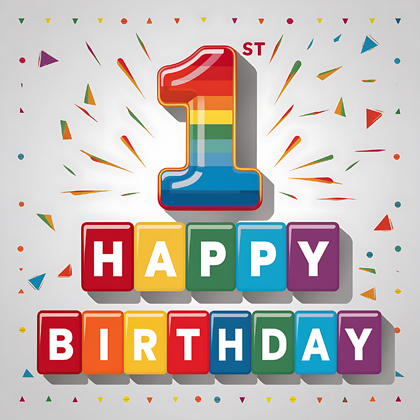 Free Download Colorful Balloons and Confetti Happy 1st Birthday