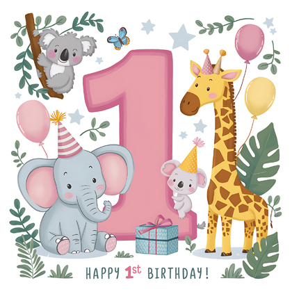 Free Download Colorful Balloons and Confetti Happy 1st Birthday