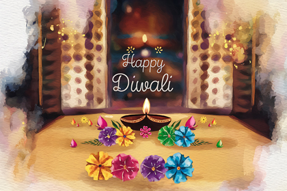 Free Minimalist Watercolor Painting of Happy Diwali